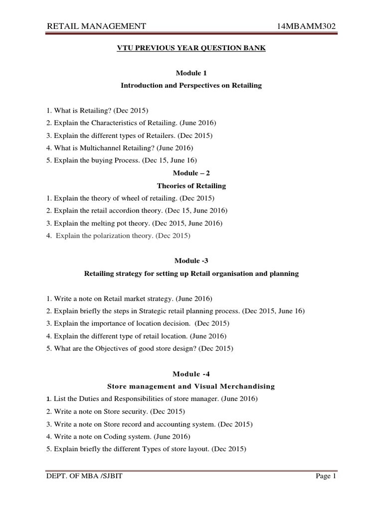 Retail Management Question Bank 2024 | PDF | Retail | Pricing