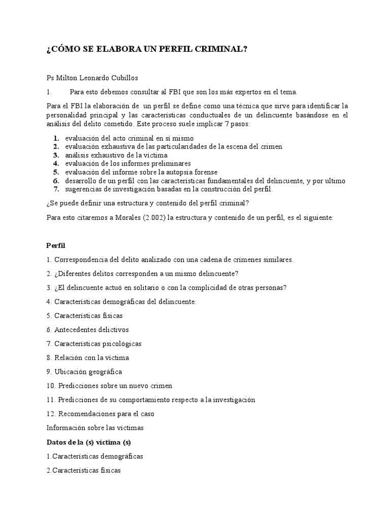 Cómo Se Elabora Un Perfil Criminal | PDF | Delito | Perfil del delincuente