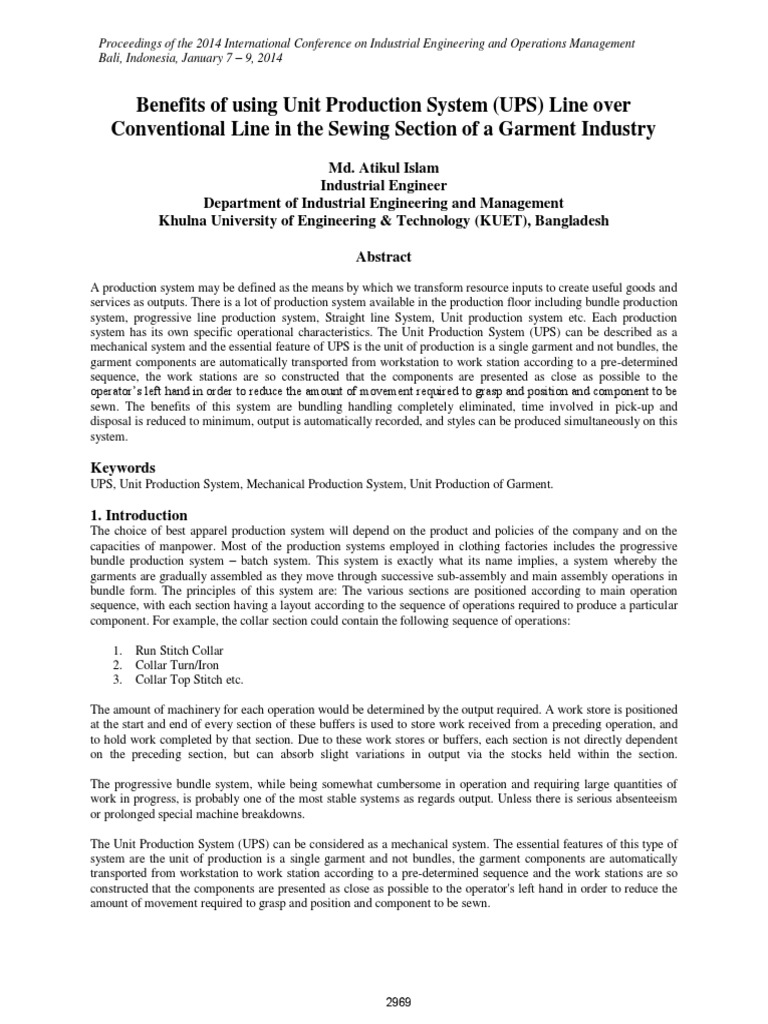 Benefits of Using Unit Production System (UPS) Line Over Conventional ...
