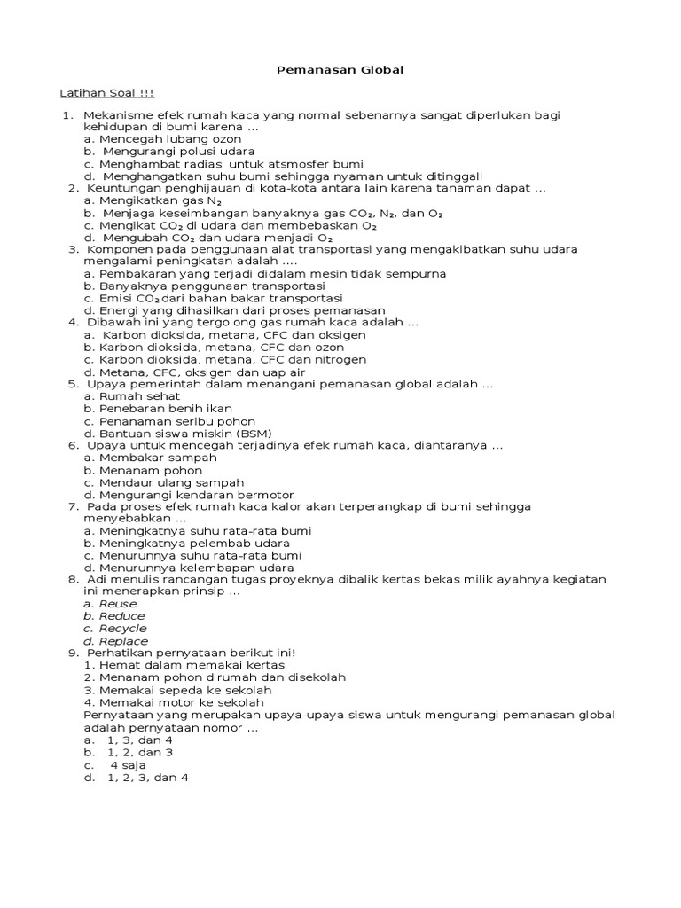 Latihan Soal - Pemanasan Global Dan Pencemaran Lingkungan