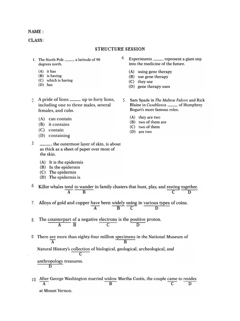 Structure Session: Name: Class | PDF