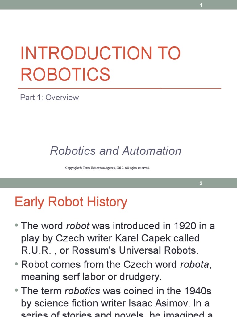 01 05-Intro-Robotics-1-Overview | PDF | Robot | Robotics