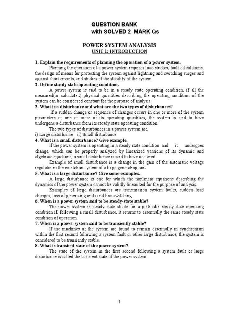 Powersystemanalysis-Short Questions With Answers PDF | PDF | Electric ...