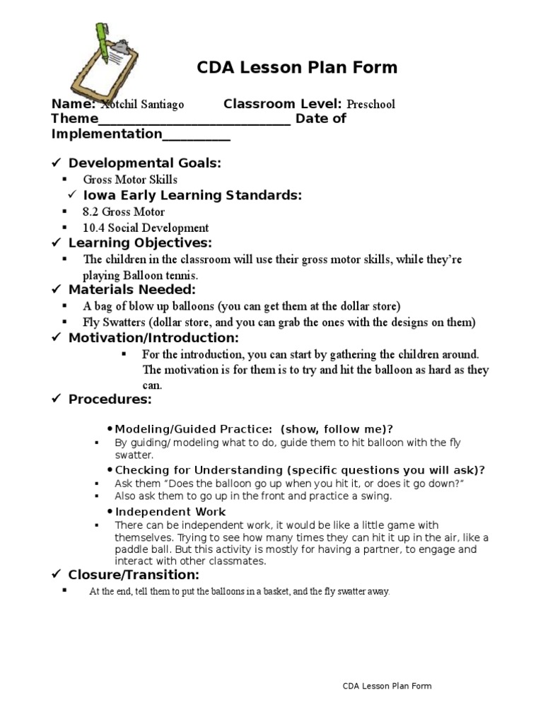 Gross Motor Lesson Plan | PDF