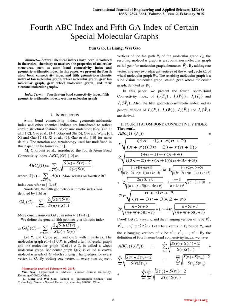 Fourth ABC Index and Fifth GA Index of Certain Special Molecular Graphs | PDF | Graph Theory ...