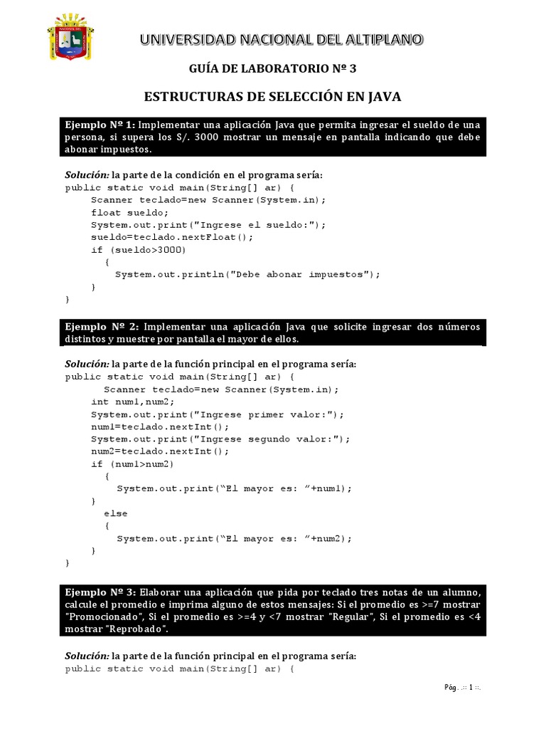 Estructuras de Selección en Java | PDF | Java (lenguaje de programación ...