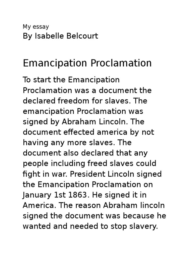 Emancipation Proclamation: My Essay | PDF