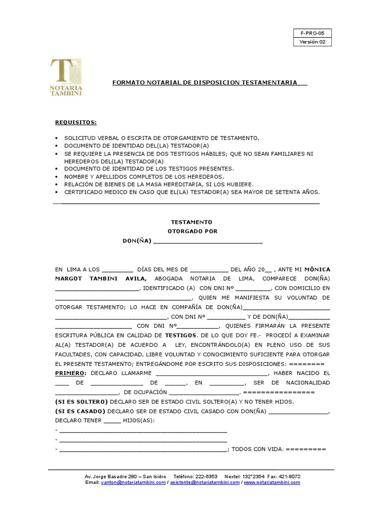 Modelo de Testamento | Voluntad y testamento | Derecho Civil (Common Law)