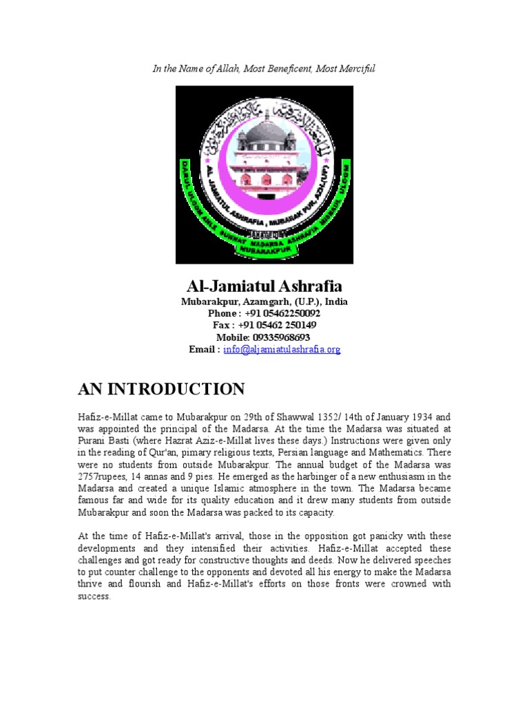 Introduction - Al-Jamiatul Ashrafia, Mubarakpur, India - Courtesy | PDF ...