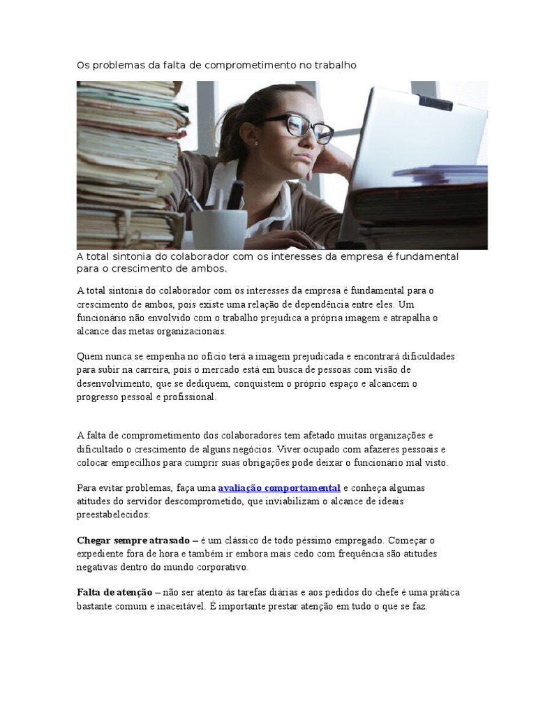Problemas do Comprometimento no Trabalho | PDF | Lei das Obrigações ...