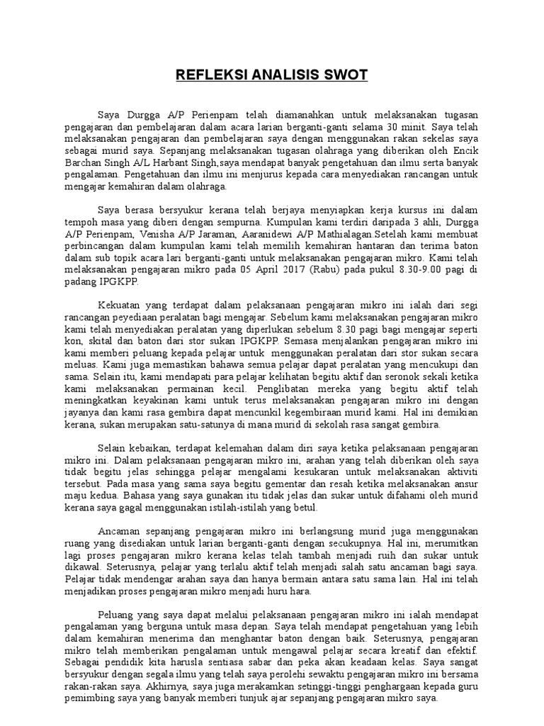 Refleksi Analisis SWOT RPH | PDF