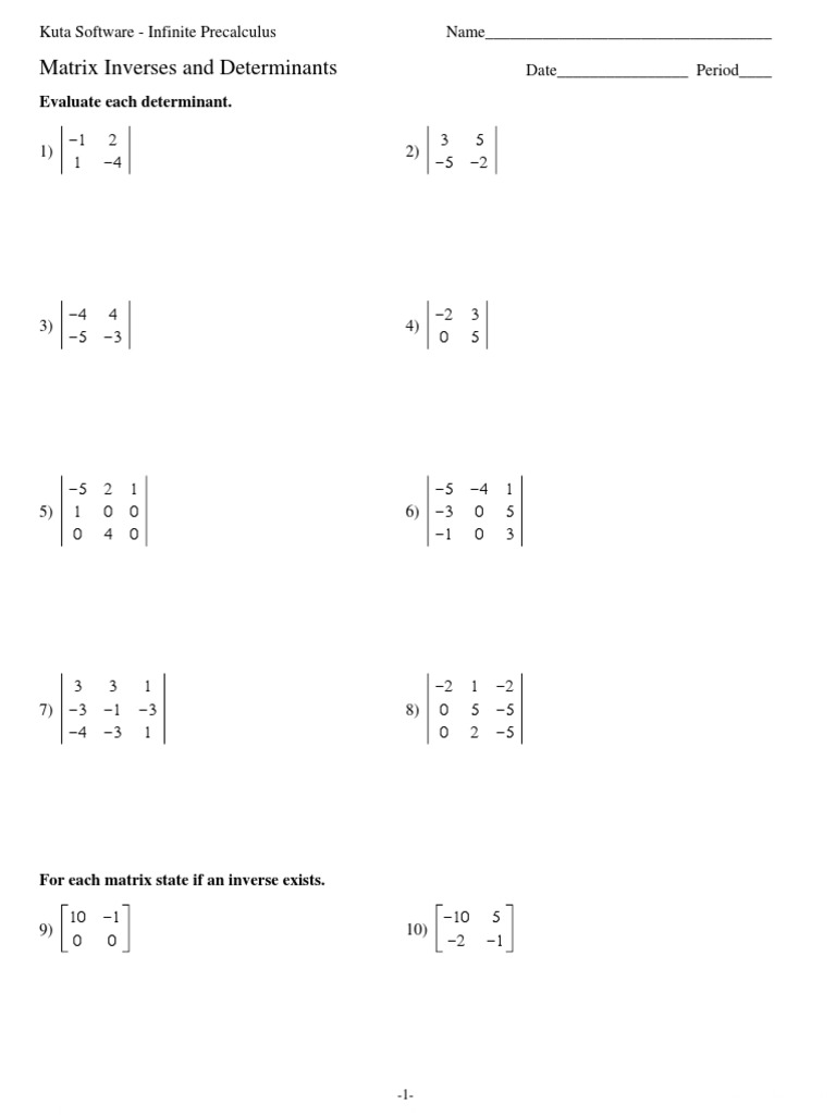 Assignment 03 - Matrix Inverses and Determinants | PDF | Determinant ...