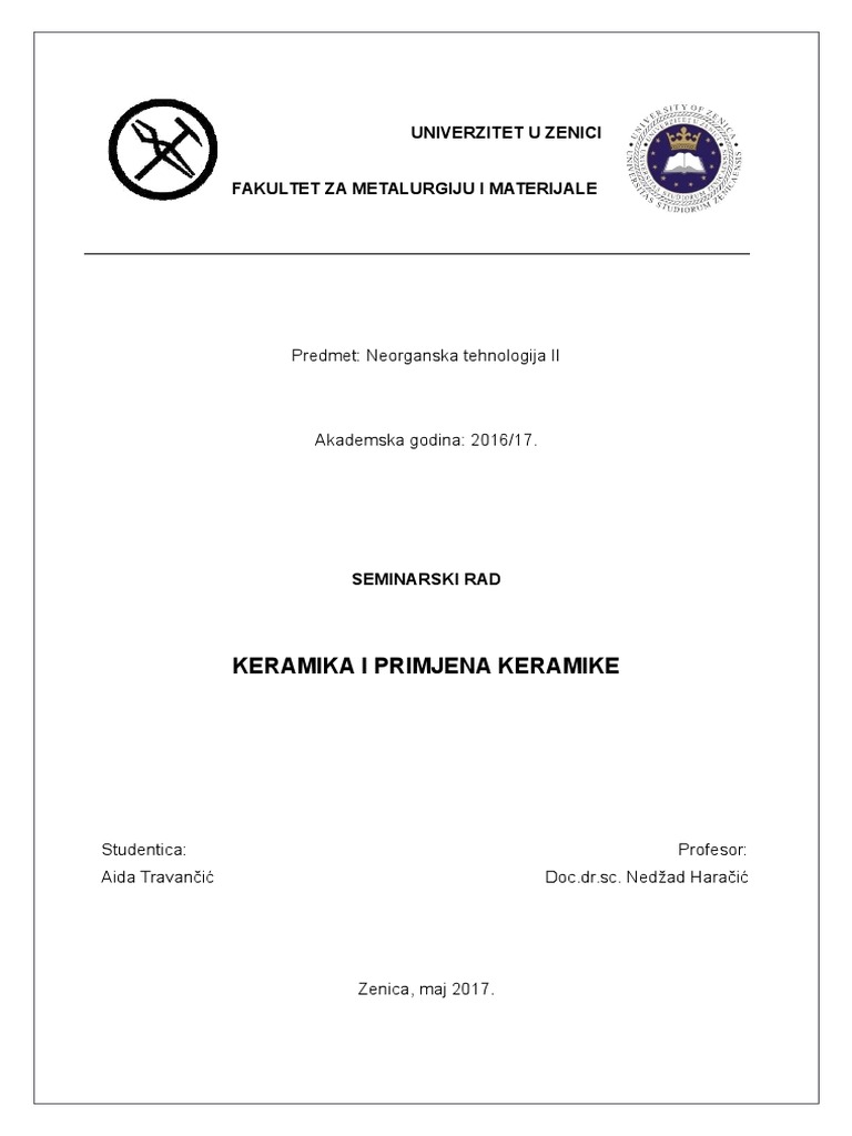 Keramika I Primjena Keramike Seminarski Rad | PDF