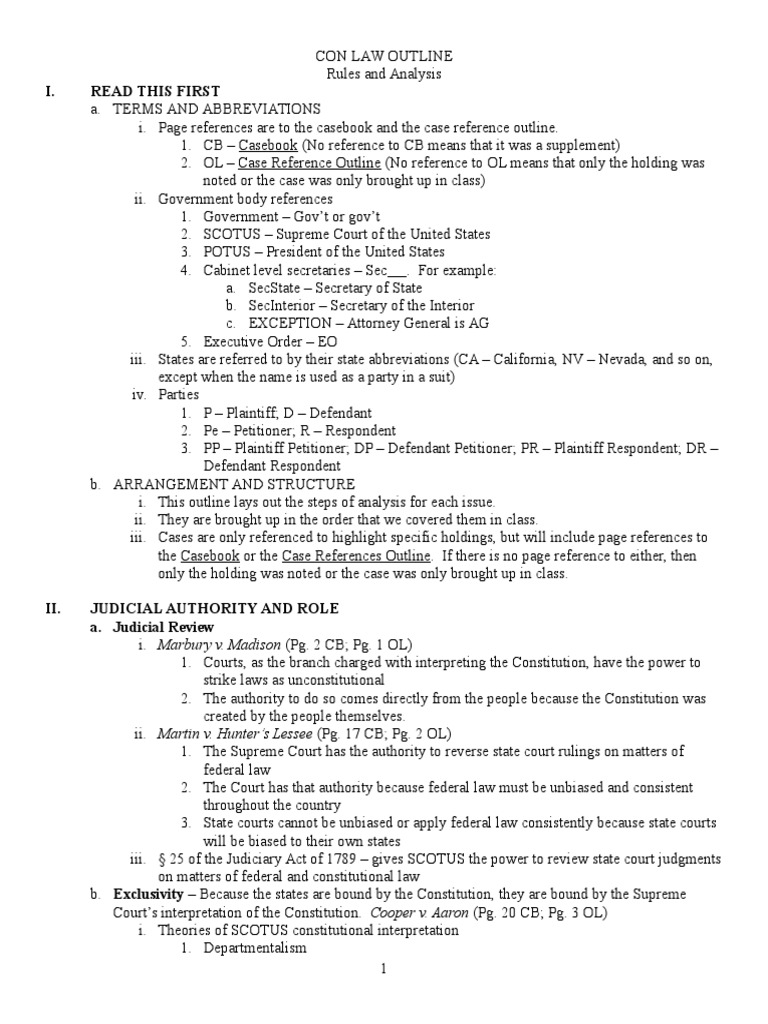 Con Law Outline - Rules and Analysis | PDF | Standing (Law) | Federal ...