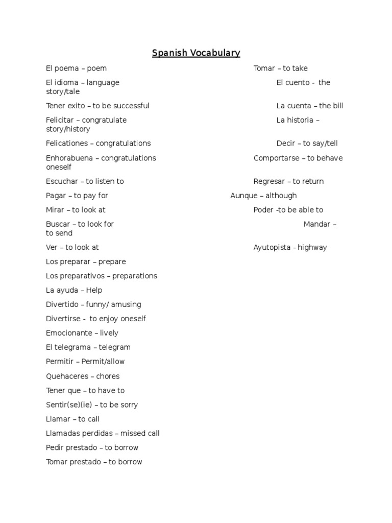 Spanish Vocabulary For Csec | PDF