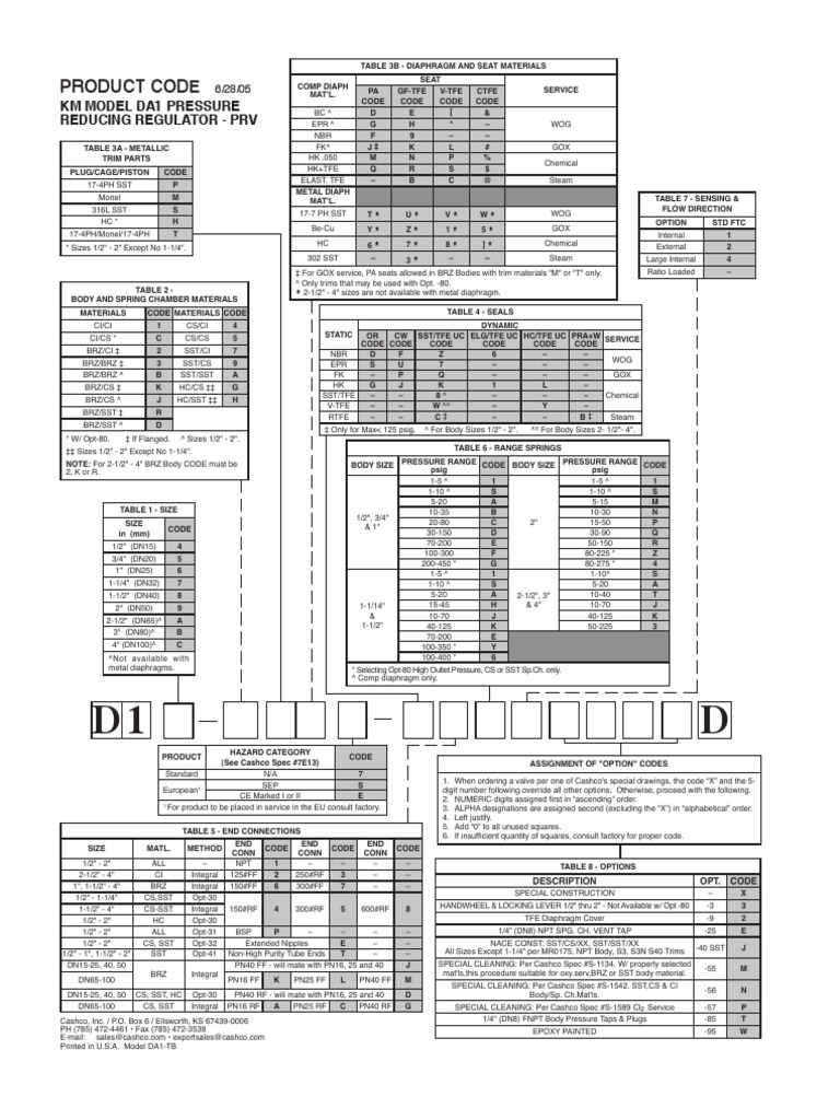 Decodification of Cashco Model DA1 Components | PDF
