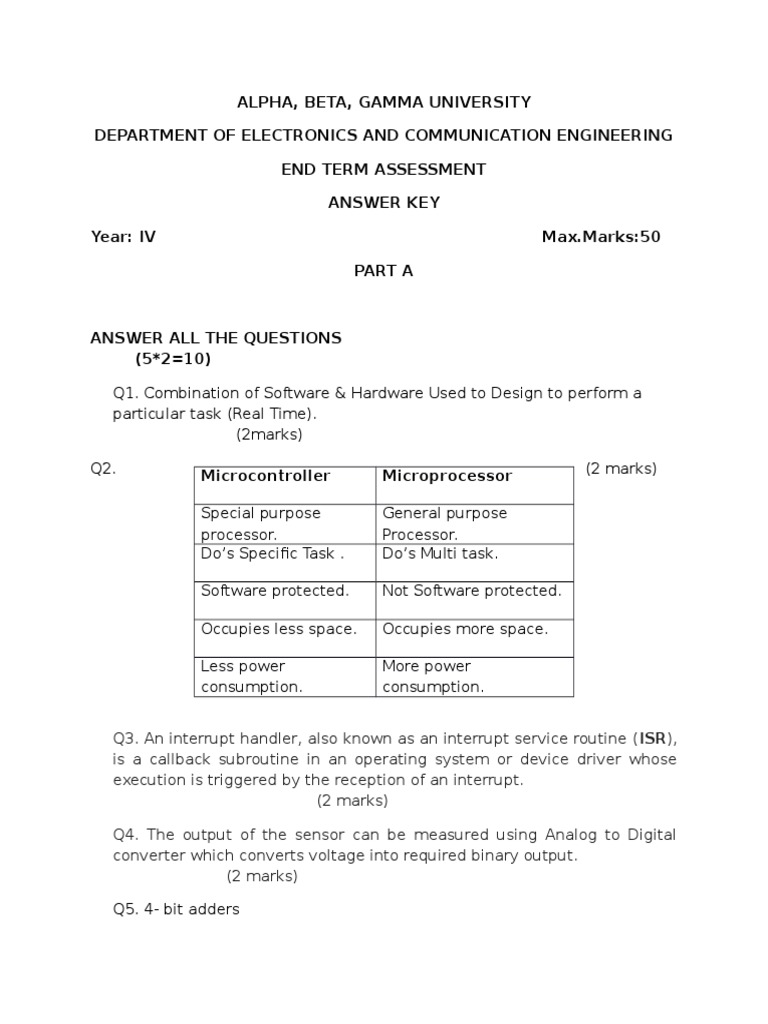 Answer Key | PDF | Microcontroller | Central Processing Unit