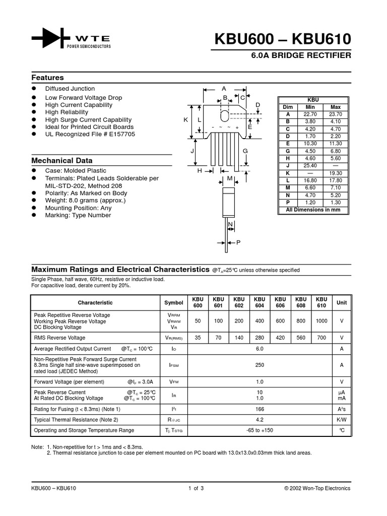 KBU608 | Download Free PDF | Rectifier | Electrical Equipment