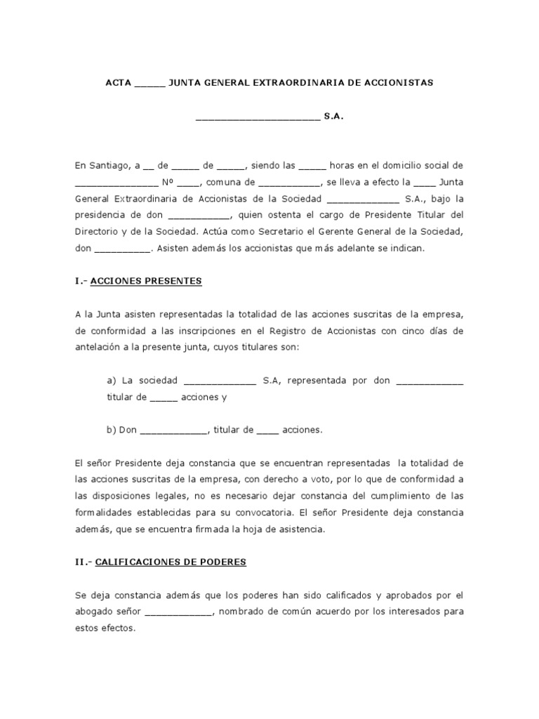 ACTA_JUNTA_EXTRAORDINARIA_DE_ACCIONISTAS__MODIF_ETOS_.doc | Liquidación | Votación | Prueba ...