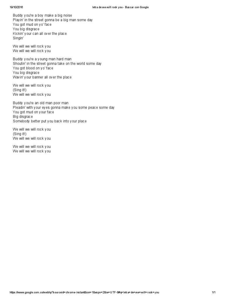 Letra de We Will Rock You - Buscar Con Google | PDF