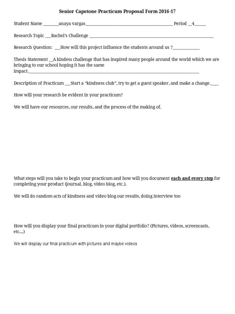 Senior Capstone Practicum Proposal Form 2016-17 | PDF