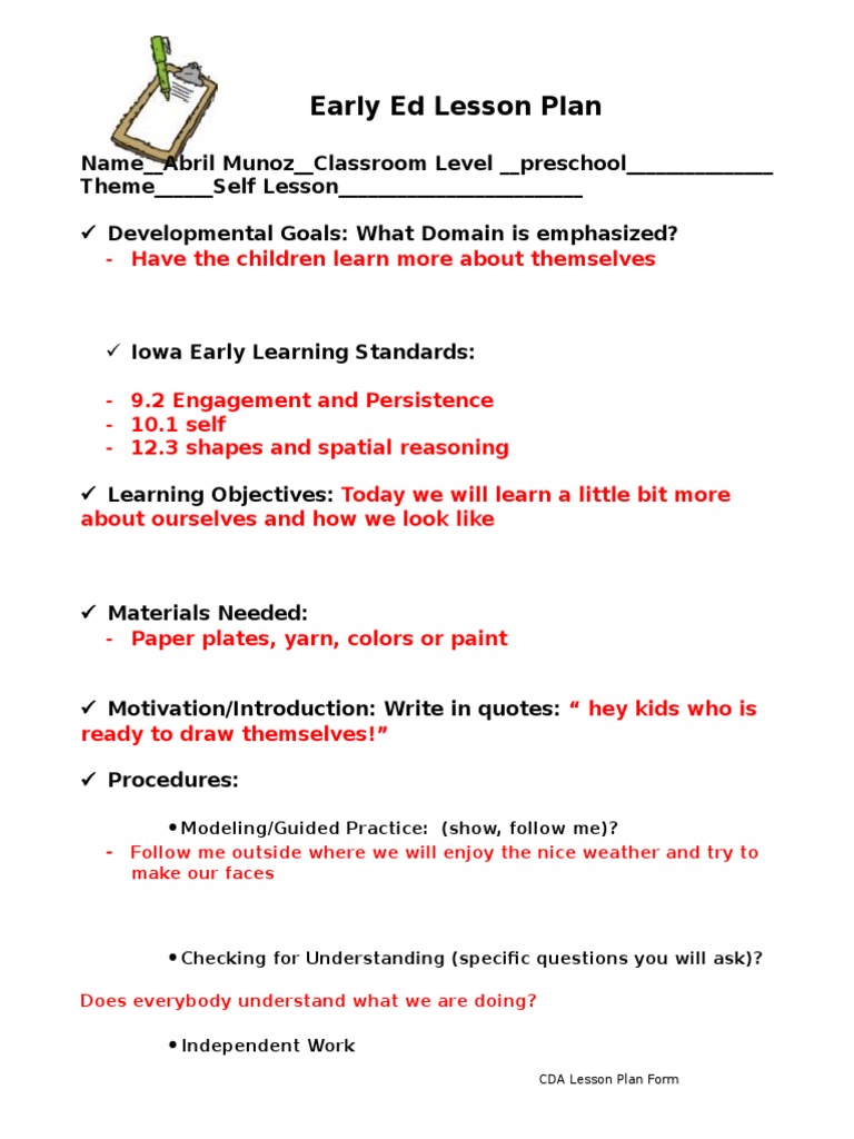 Preschool Self-Discovery Lesson Plan | PDF