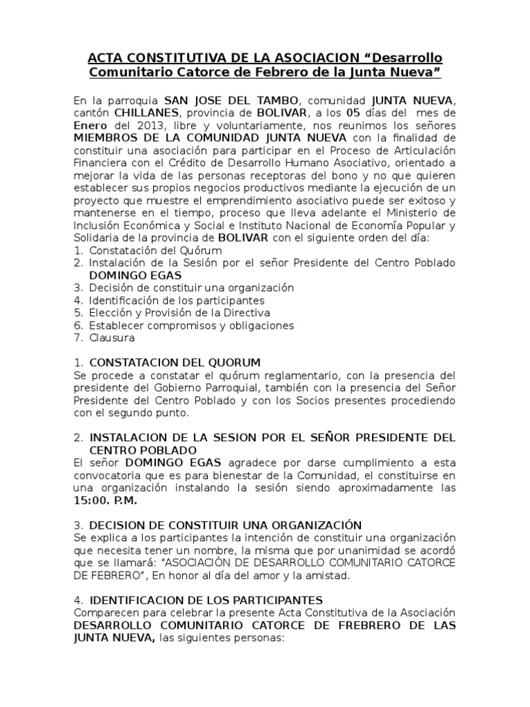 Acta Constitutiva de La Asociaciones.