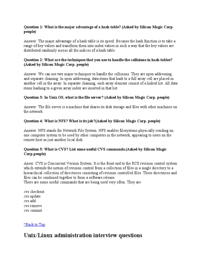 Unix/Linux Administration Interview Questions: Back To Top | PDF | File ...