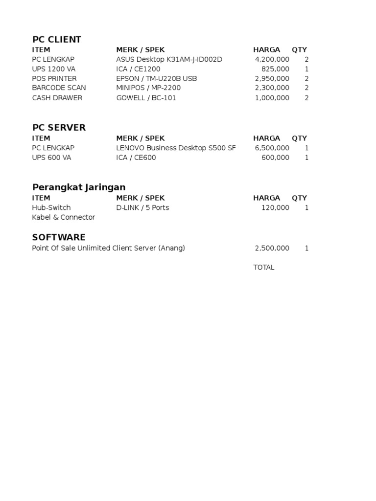 PC Client: Item Merk / Spek Harga QTY | PDF | Computers