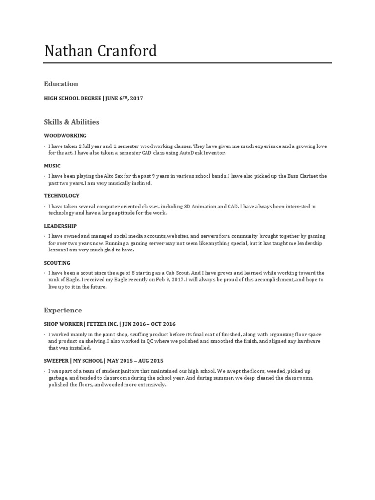 Nathan Cranfords Partial Resume | PDF