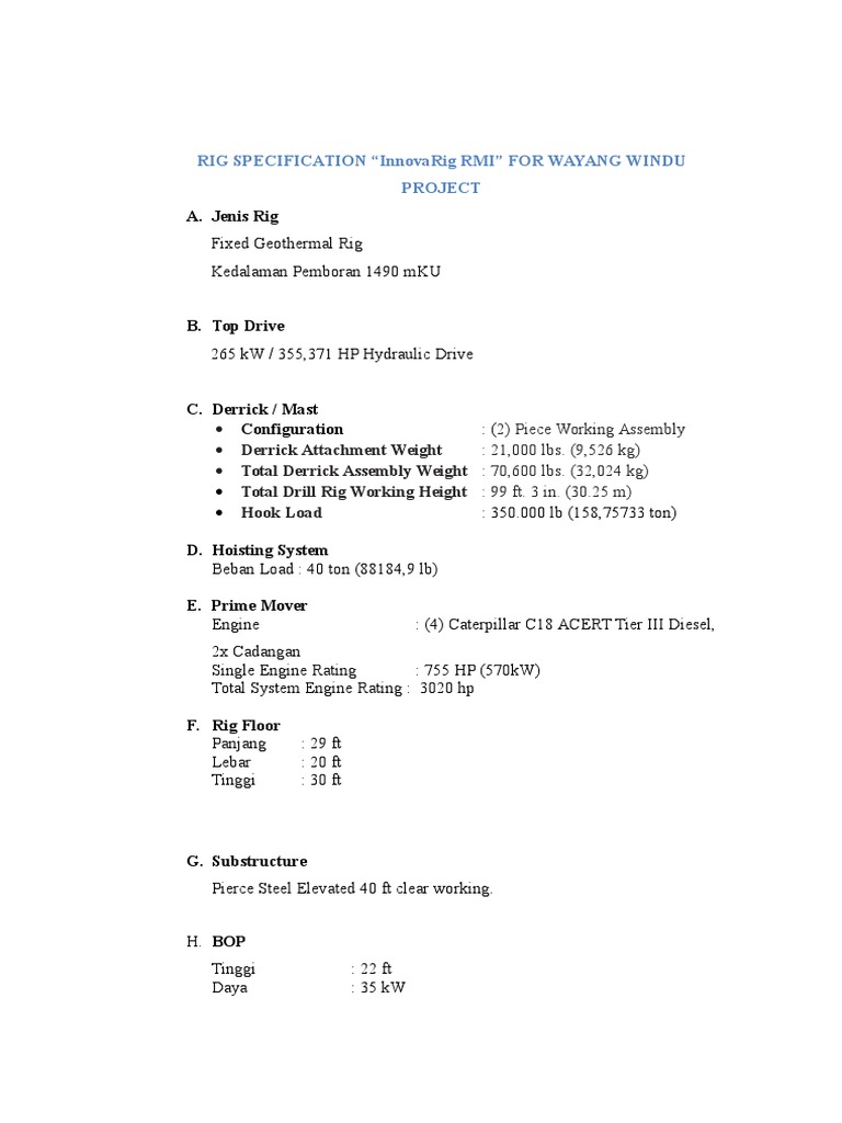 SPESIFIKASI12 | PDF | Drilling Rig | Engines
