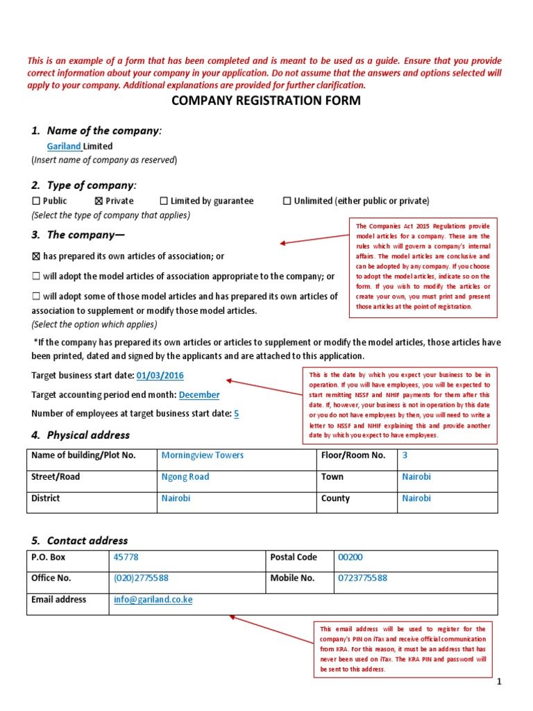 CR1 Company Registration Guide Kenya | PDF | Address (Geography ...