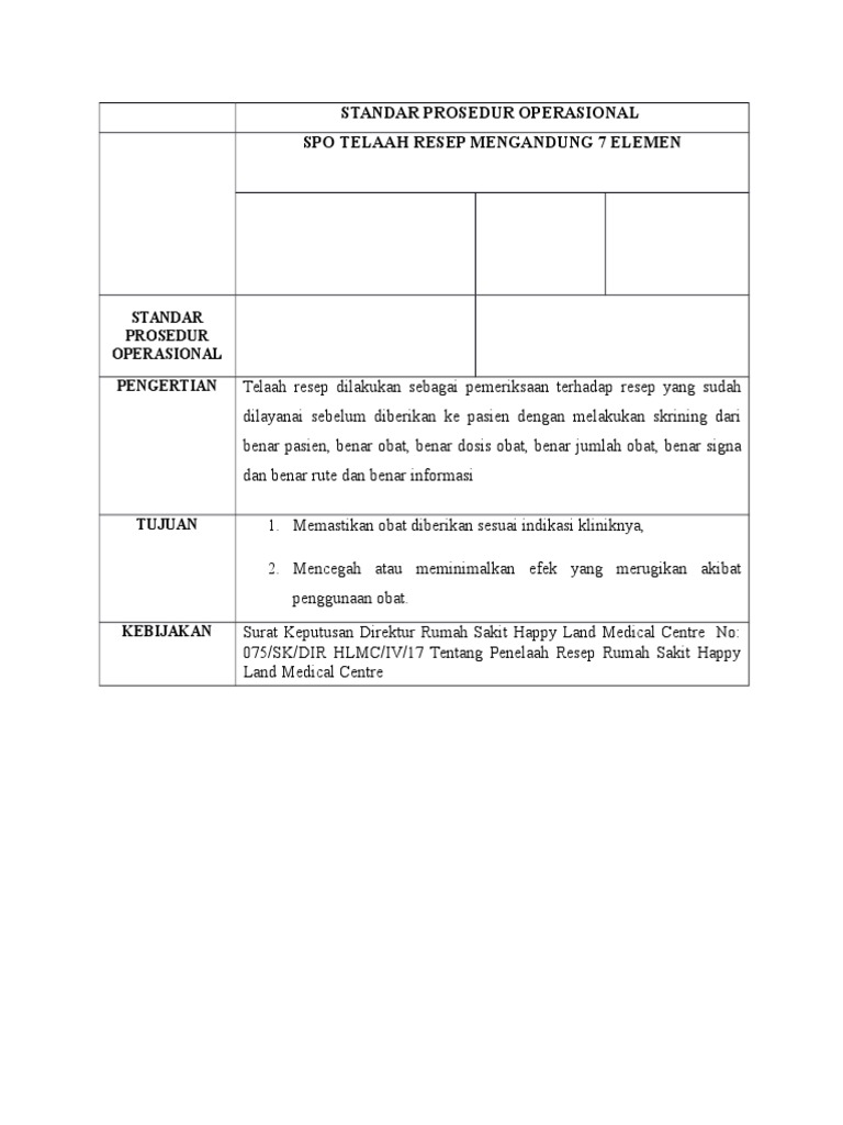 Telaah Resep 7 Elemen Obat Rumah Sakit | PDF