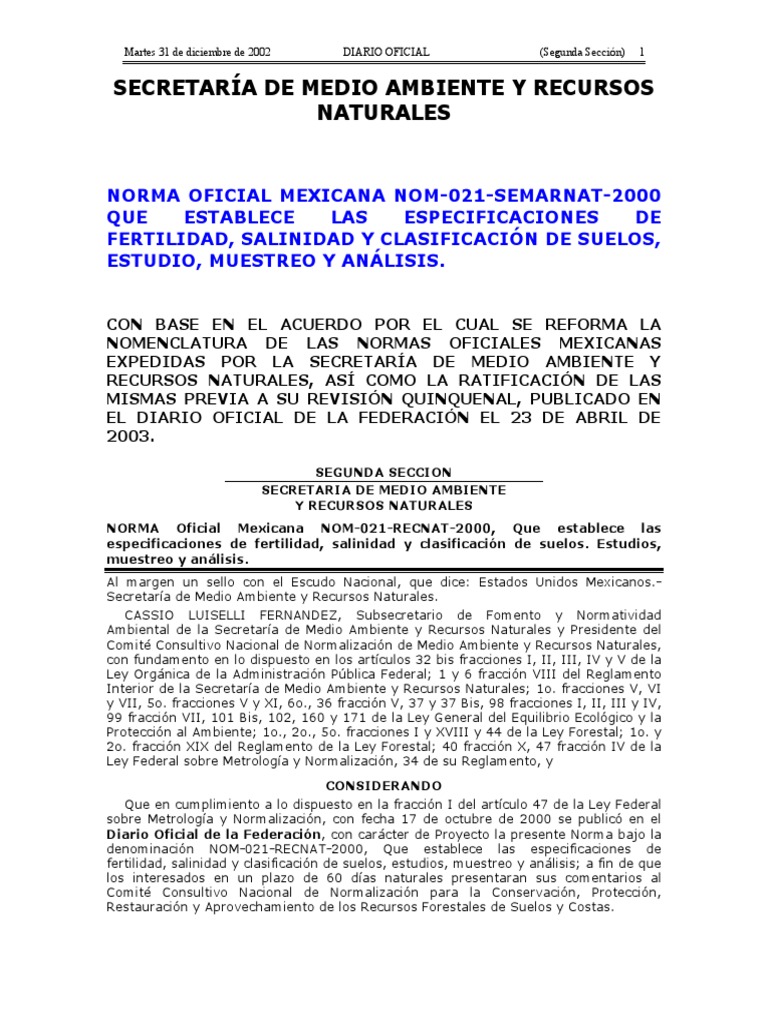 Nom 021 Recnat 2000 PDF | PDF