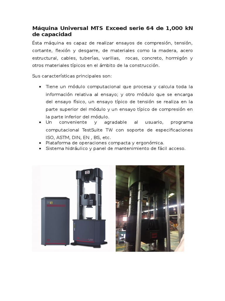 Máquina Universal MTS Exceed Serie 64 | PDF | Hormigón | Ingeniero civil