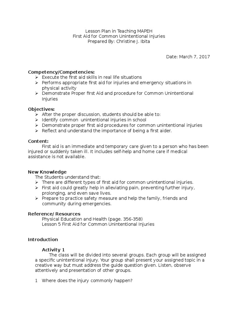 First Aid Skills for Students | PDF | First Aid | Lesson Plan