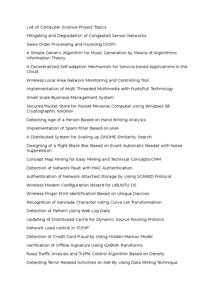 List of Computer Science Project Topics | PDF | Authentication ...