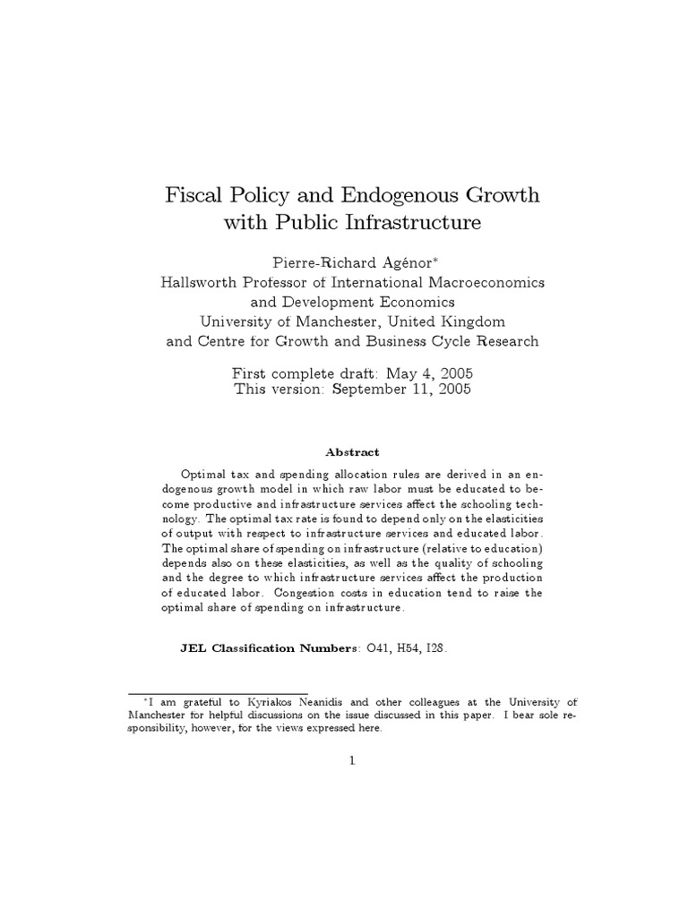 Fiscal Policy and Endogenous Growth | PDF | Economic Growth | Labour ...