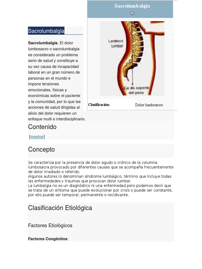 Sacrolumbalgia: Causas y Tratamientos | PDF | Dolor lumbar | Dolor