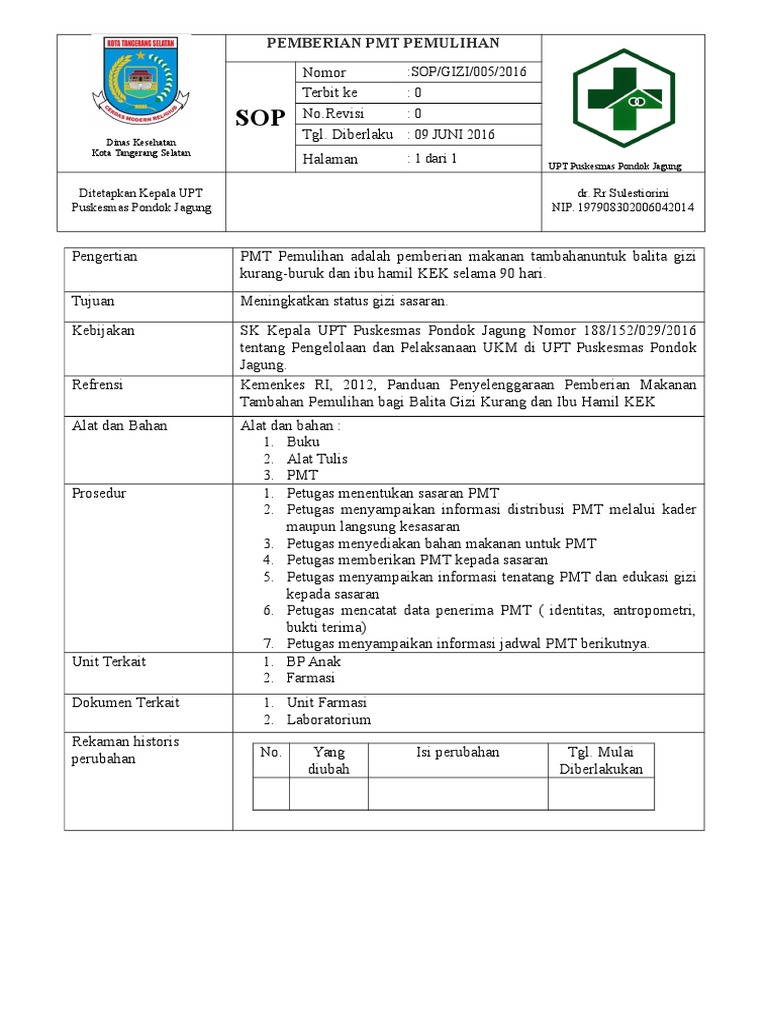 Sop Pemberian PMT Pemulihan | PDF