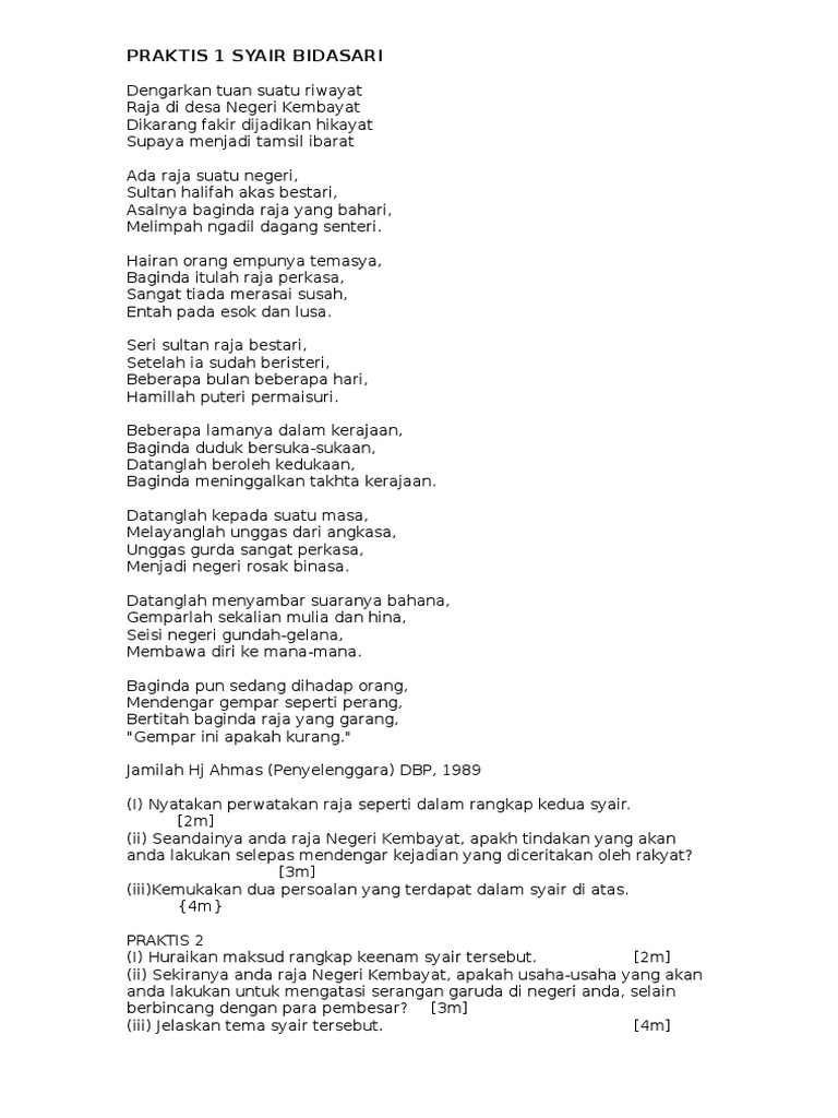 Praktis 1 Syair Bidasari | PDF