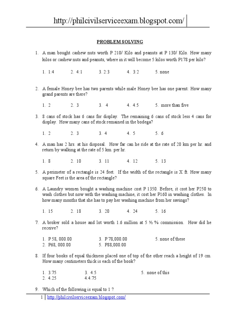 Ans 3 Answers To Part Iii Philippines Civil Service Professional Reviewer Problem Solving Part 