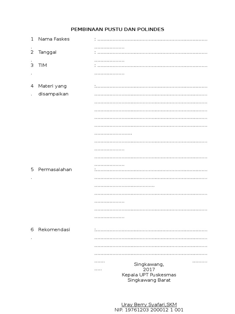 Format Pembinaan Pustu Polindes | PDF