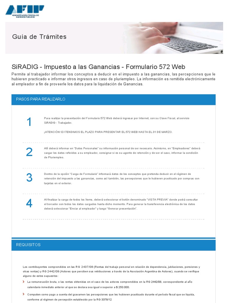 GT - SiRADIG - Impuesto A Las Ganancias - Formulario 572 Web | PDF ...