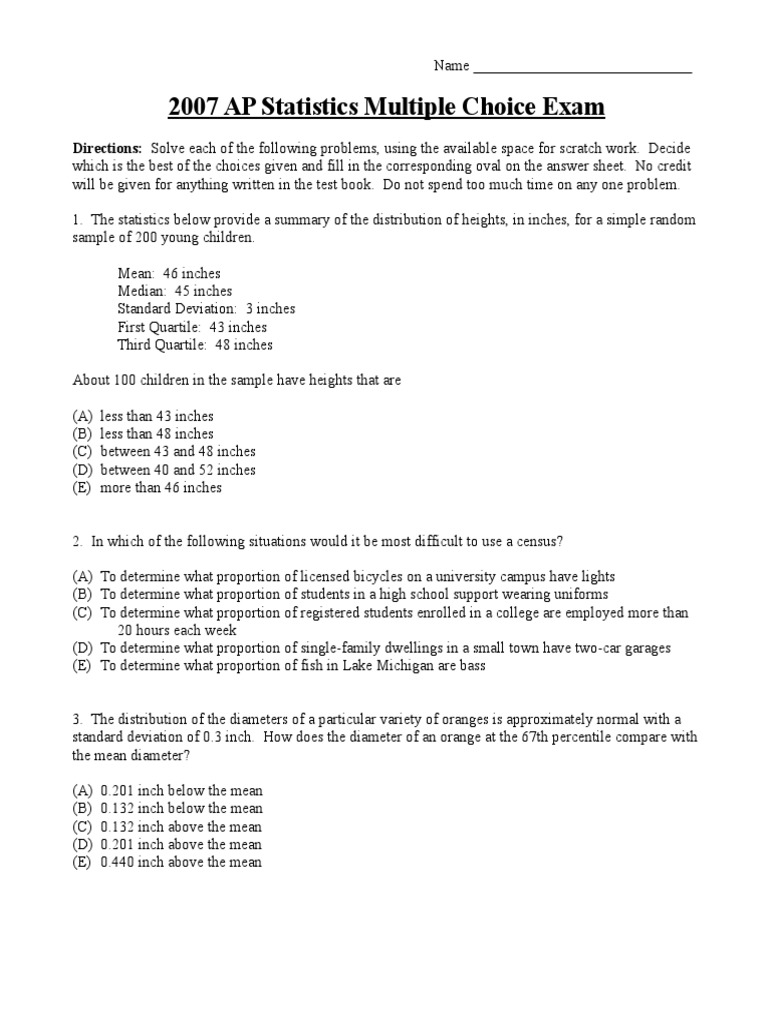2007 AP Statistics Exam Questions | PDF | Confidence Interval | Normal ...