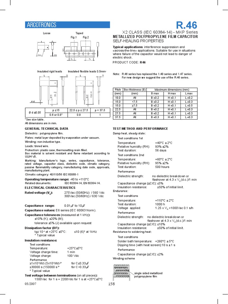 KEMETR46Datasheet IEC 60384-14 PDF | PDF | Capacitor | Electrical Equipment