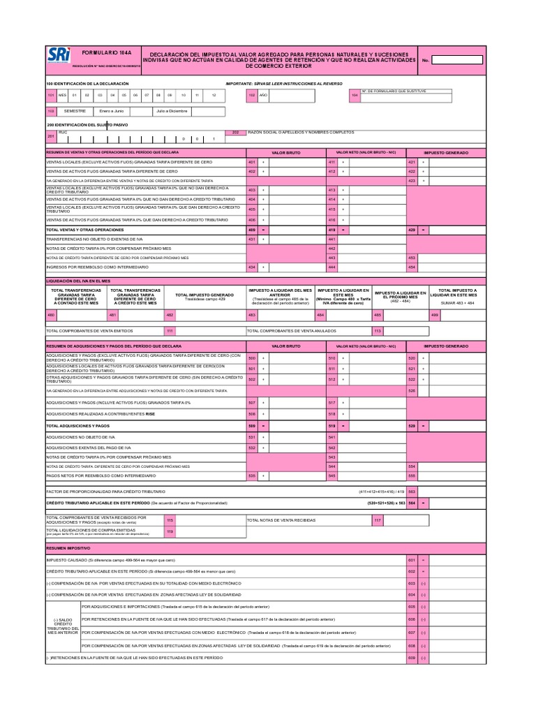 Formulario 104A 2016 | Impuesto al valor agregado | Impuestos