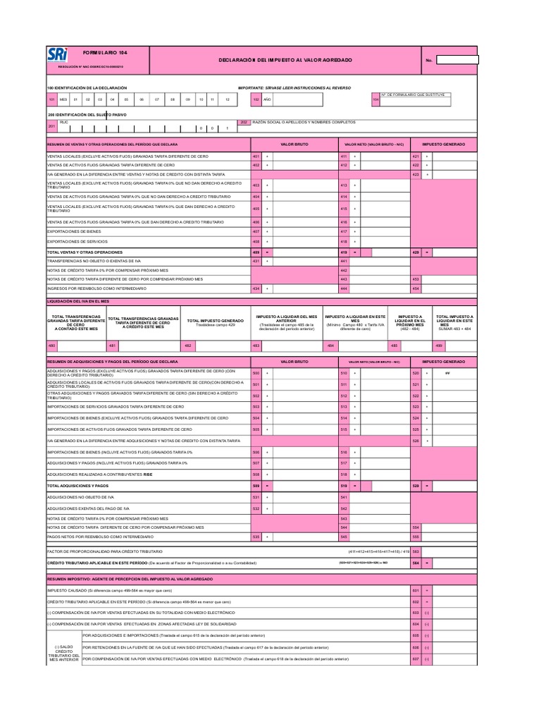 Formulario 104 2016 | Impuesto al valor agregado | Impuestos