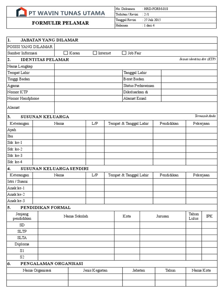 Formulir Pelamar Kerja HRD-FORM-018 | PDF