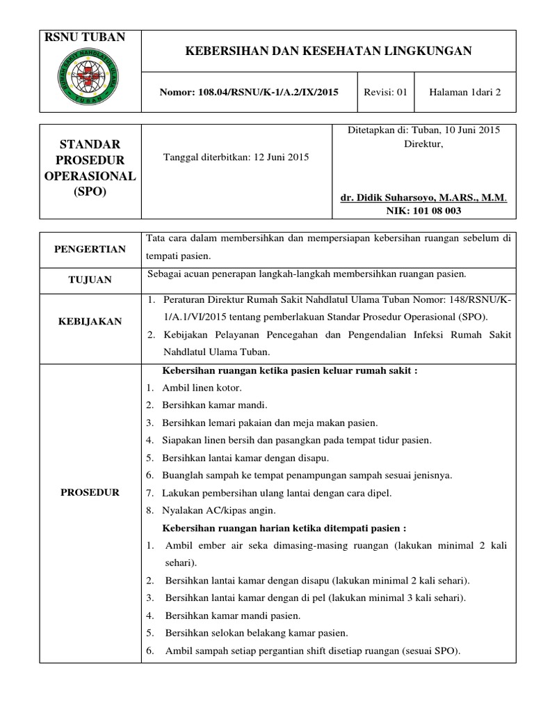 Sop Kebersihan Ruangan - Riset